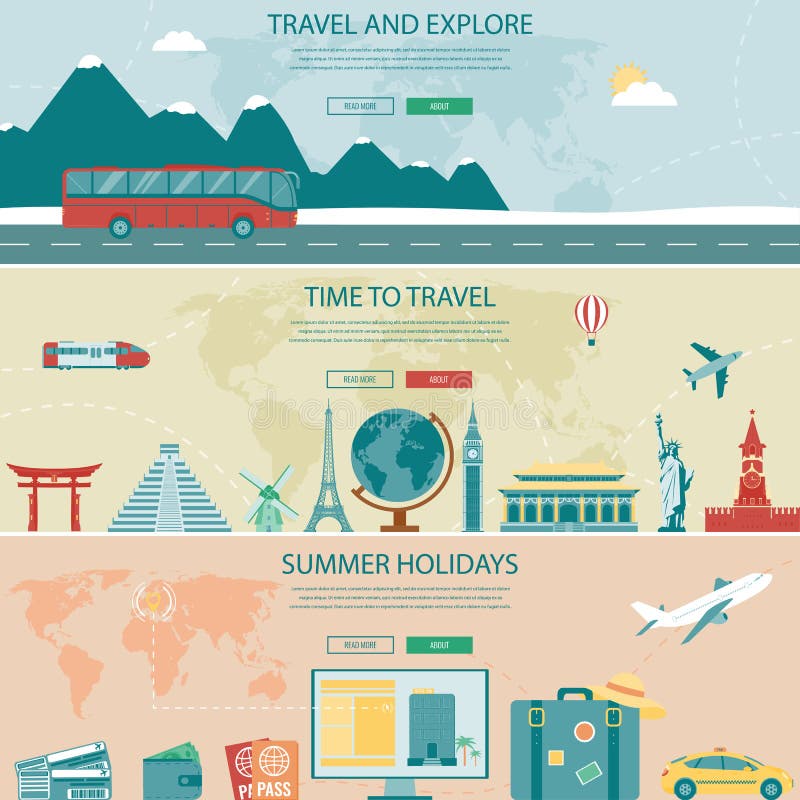 Travel and Tourism Headers, Banners. Concept Website Templates Stock ...
