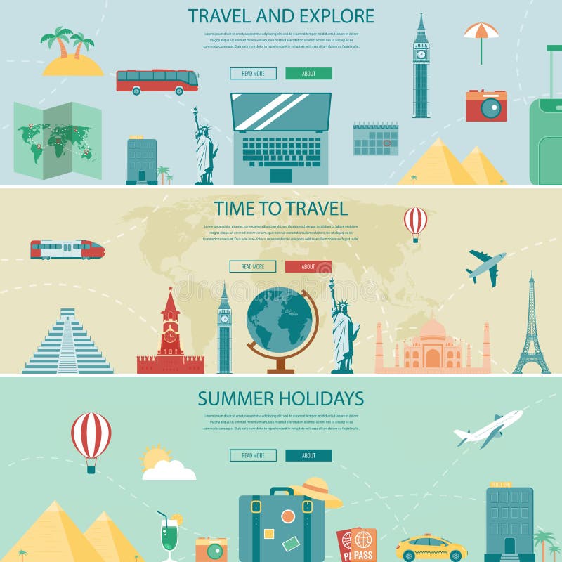 Travel and Tourism Headers, Banners. Concept Website Templates Stock ...