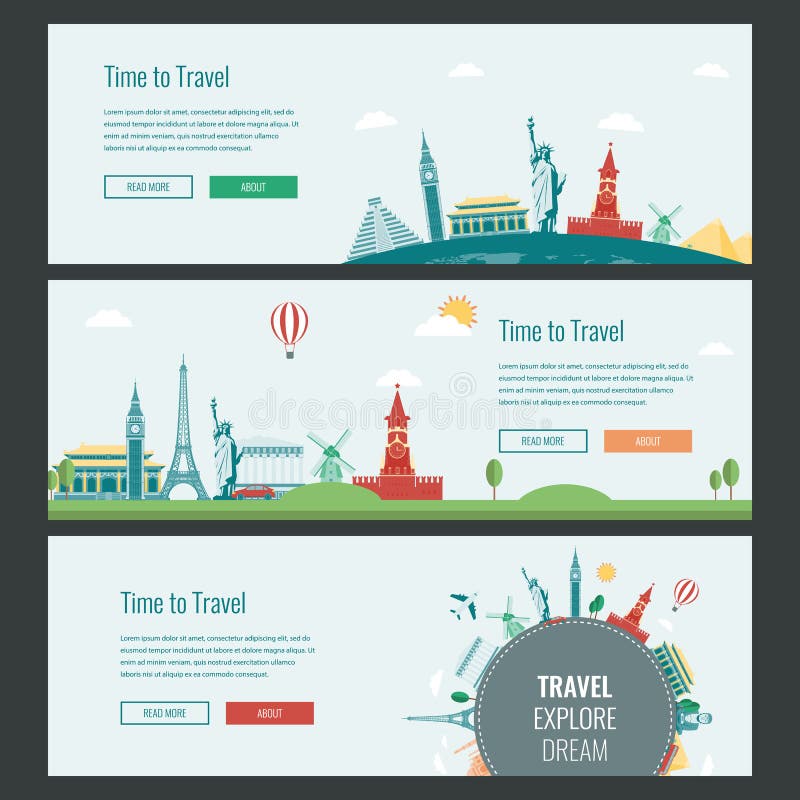 Travel and Tourism Headers, Banners with Famous Landmarks. Vector Stock ...