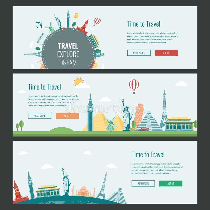Travel and Tourism Headers, Banners with Famous Landmarks. Vector ...