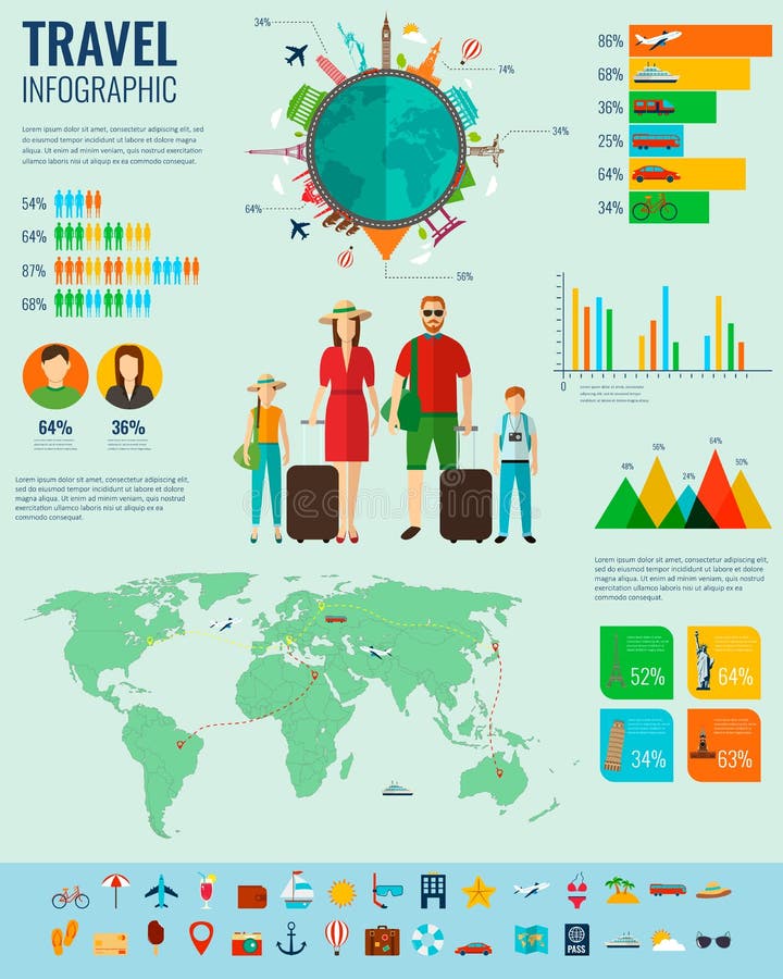 Travel and Tourism. Infographic Set with Charts and Other Elements ...