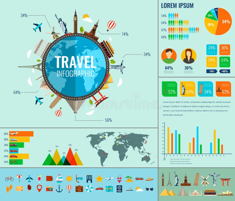 Travel and Tourism. Infographic Set with Charts and Other Elements ...