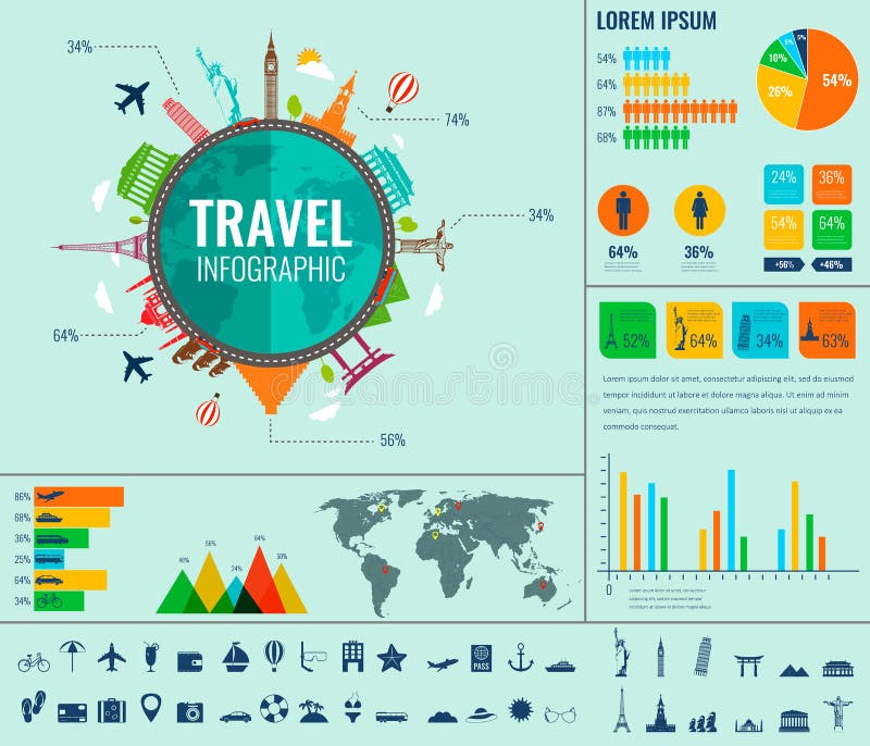 Travel and Tourism. Infographic Set with Charts and Other Elements ...