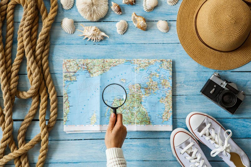 Travel Tourism Objects Isolated Top View Vacation Conecpt Stock Photo ...