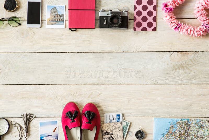 Travel Tourism Objects Isolated Top View Vacation Conecpt Stock Photo ...