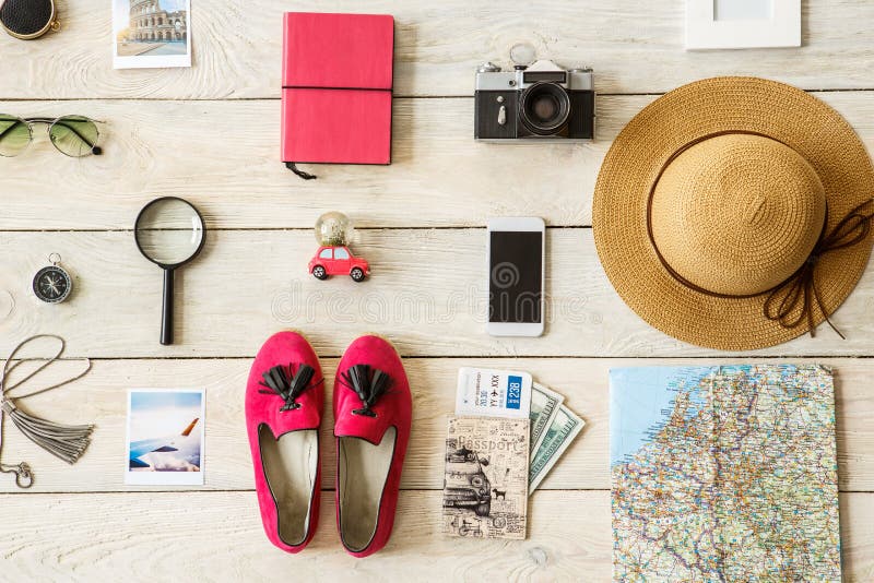 Travel Tourism Objects Top View Vacation Conecpt Stock Image - Image of ...