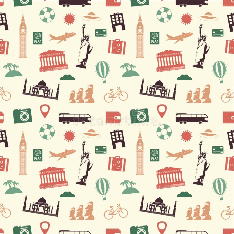 Travel and Tourism Seamless Pattern. Vector Stock Vector - Illustration ...