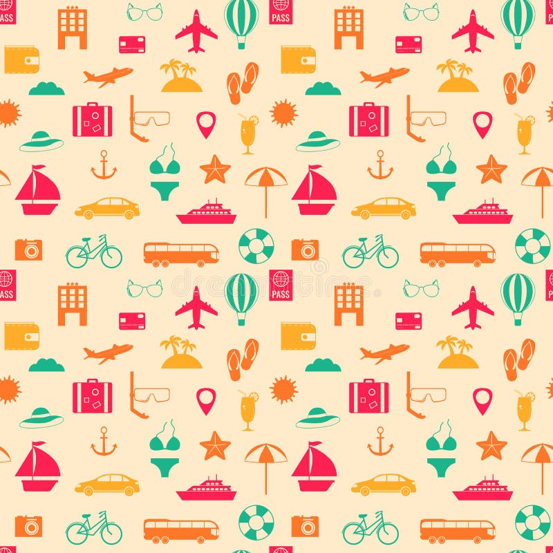 Travel and Tourism Seamless Pattern. Vector Stock Vector - Illustration ...
