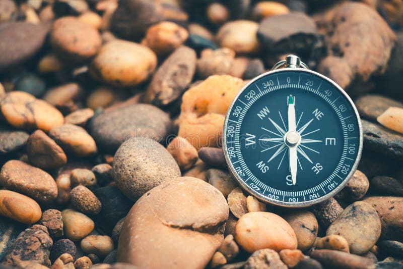 Travel of Tourists with Compass. Compass of Tourists on Forest Stock ...