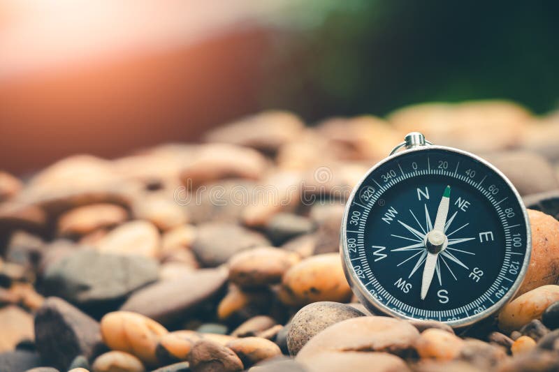 Travel of Tourists with Compass. Compass of Tourists on Forest Stock ...