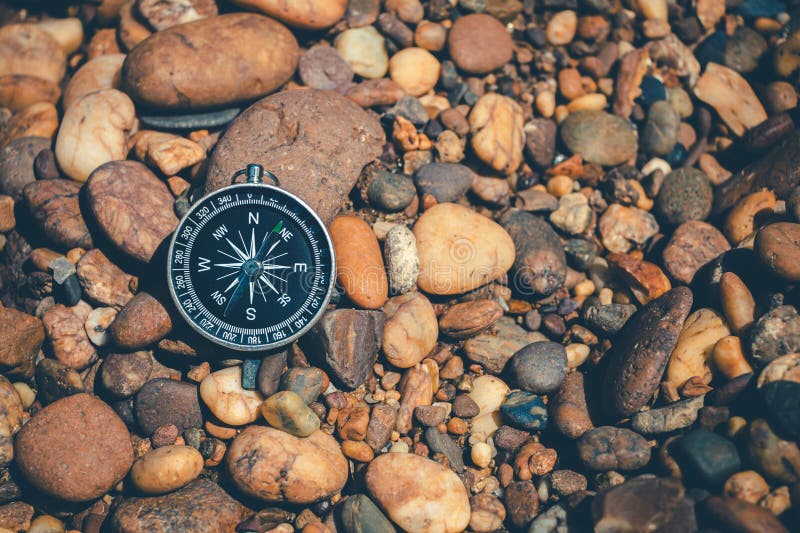 Travel of Tourists with Compass. Compass of Tourists on Forest Stock ...