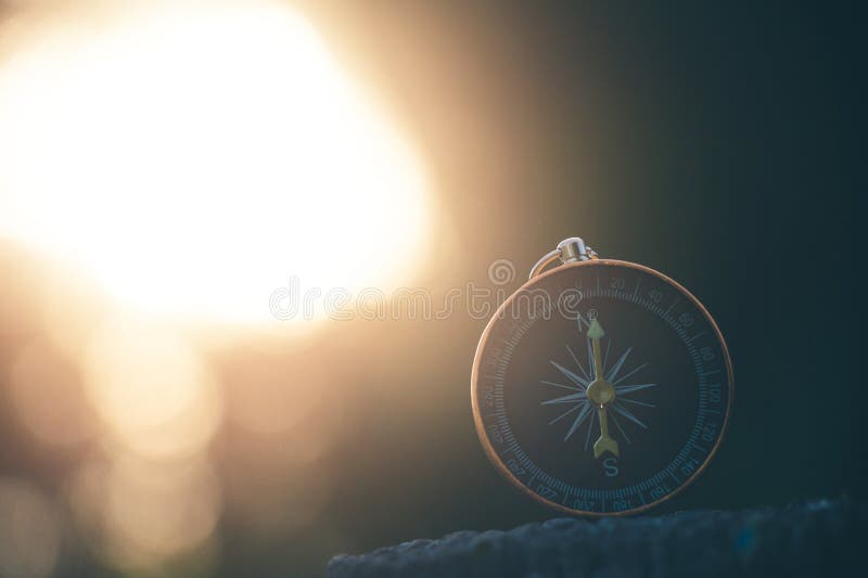Travel of Tourists with Compass. Compass of Tourists on Mountain Stock ...