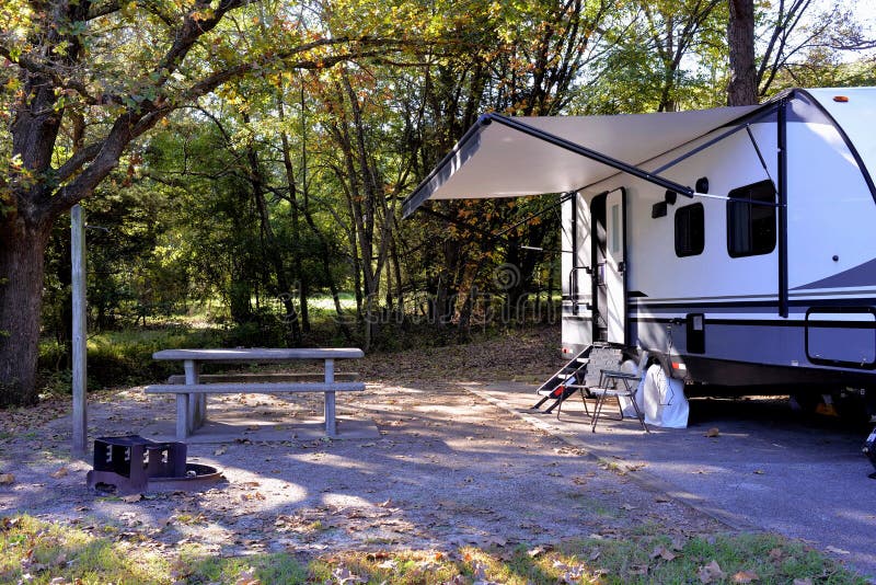 RV Camping in the Woods stock photo. Image of holiday - 22618762