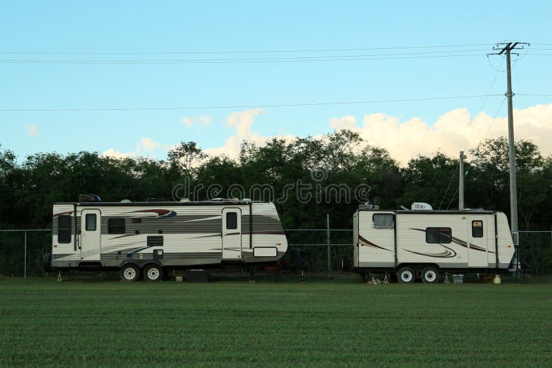 Travel Trailers Parked Outdoors. Home on Wheels Stock Image - Image of ...
