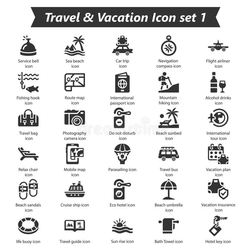 Travel Vacation Icon Set 1 stock vector. Illustration of fishing ...