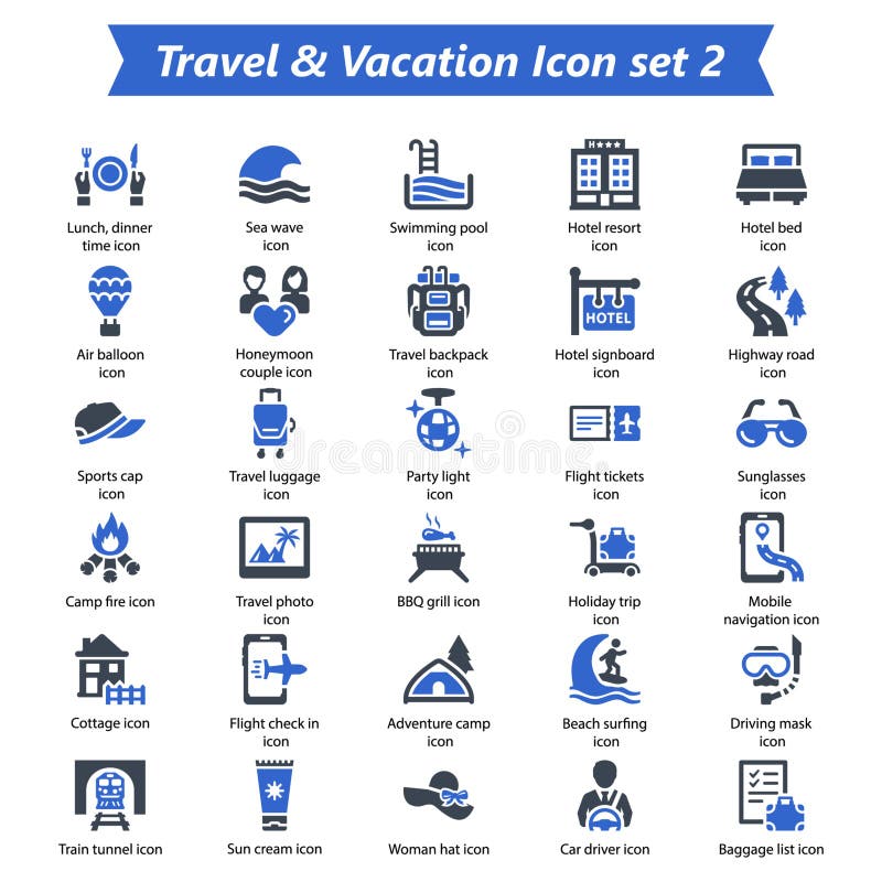 Travel Vacation Icon Set 2 stock vector. Illustration of international ...