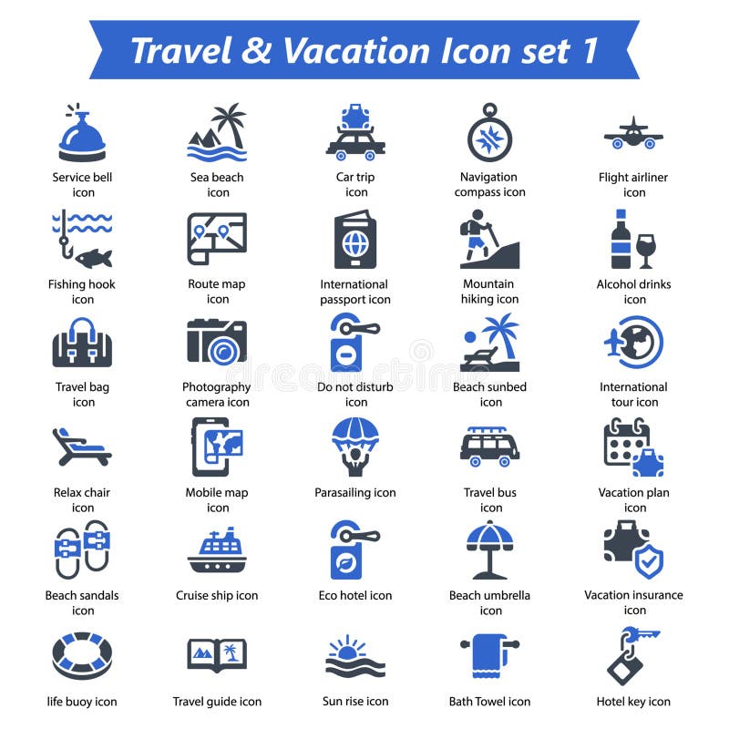 Travel Vacation Icon Set 1 stock vector. Illustration of pack - 298615151