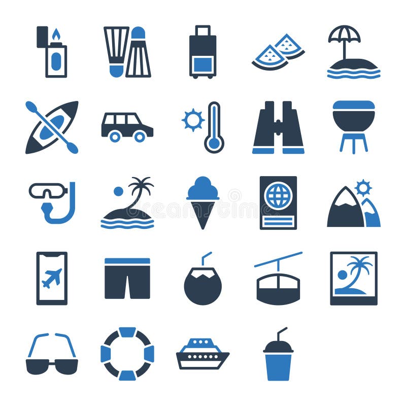 Travel and Vacation Icon Set Stock Illustration - Illustration of beach ...