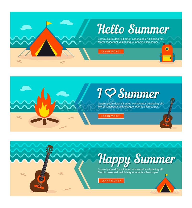 Travel and Vacation Vector Banners Stock Vector - Illustration of shore ...