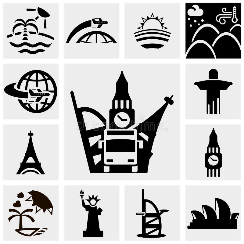 Travel Vector Icons Set on Gray Stock Vector - Illustration of hiker ...