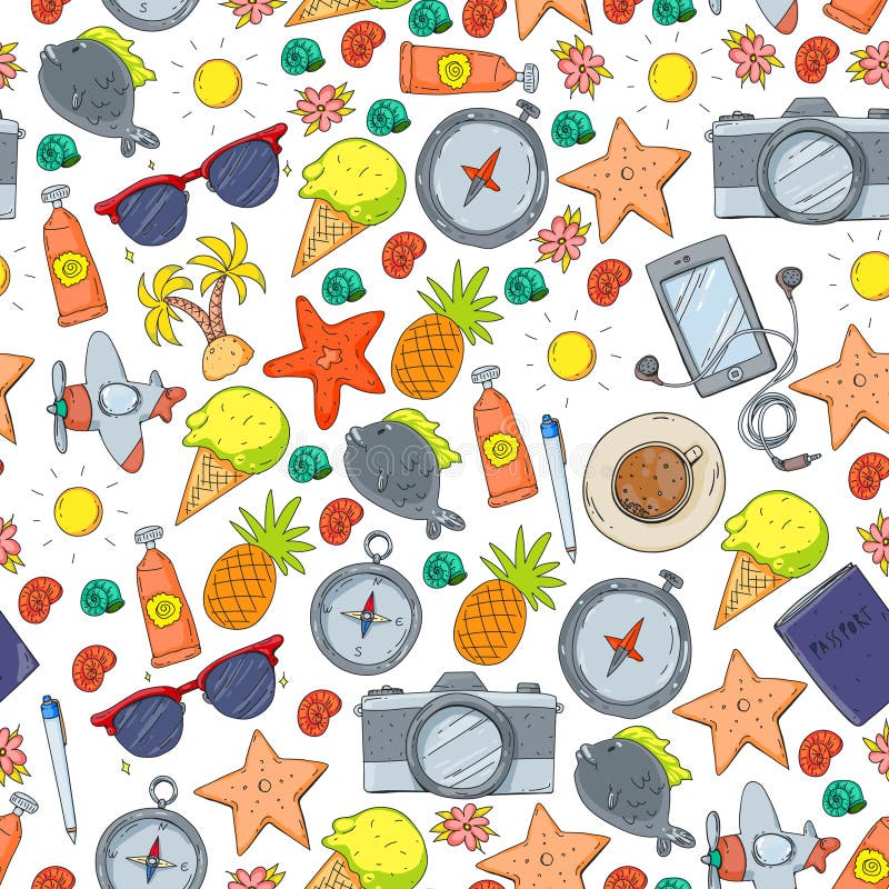 Travel Vector Pattern. Adventure, Beach, Tropical Design. Stock Vector ...