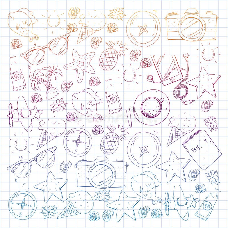 Travel Vector Pattern. Adventure, Beach, Tropical Design. Stock Vector ...