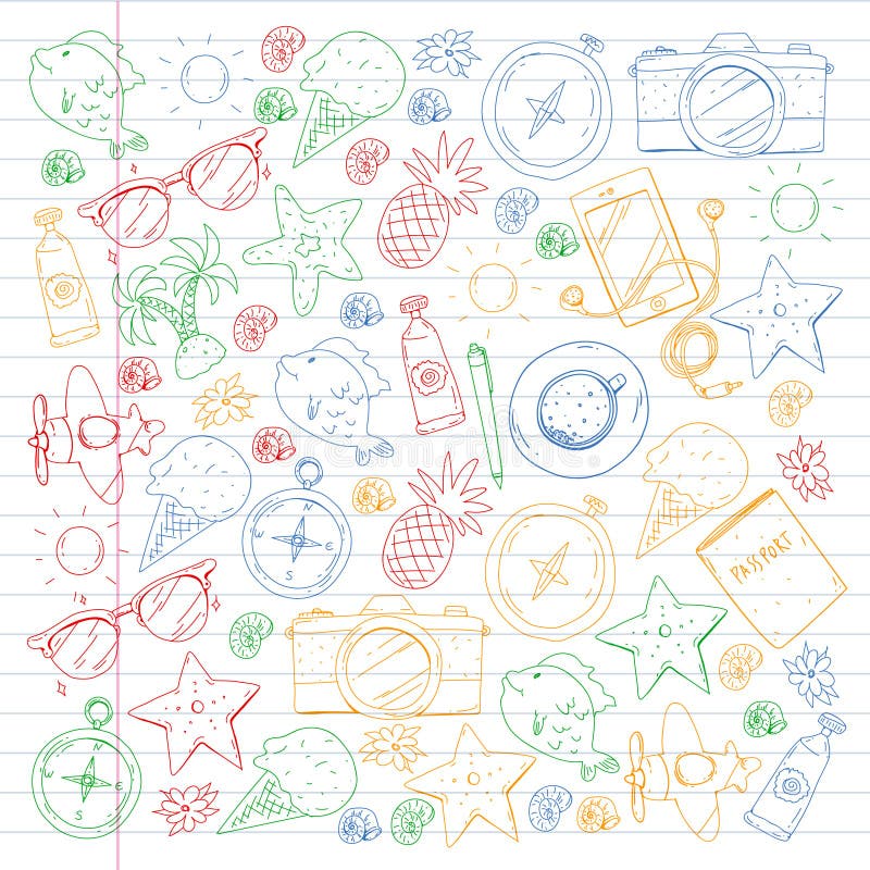 Travel Pattern. Adventure, Beach, Tropical Design Stock Illustration ...