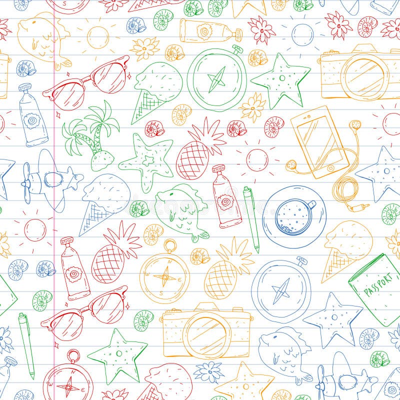 Travel Pattern. Adventure, Beach, Tropical Design Stock Illustration ...