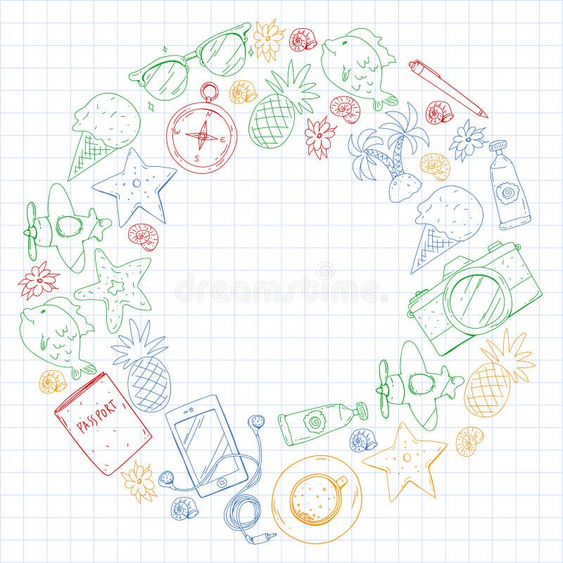 Travel Vector Pattern. Adventure, Beach, Tropical Design. Stock Vector ...