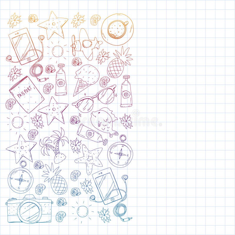 Travel Vector Pattern. Adventure, Beach, Tropical Design. Stock Vector ...