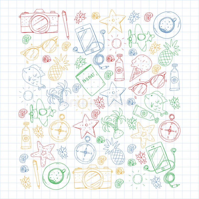 Travel Vector Pattern. Adventure, Beach, Tropical Design. Stock Vector ...