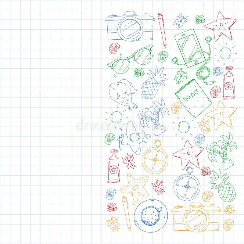 Travel Vector Pattern. Adventure, Beach, Tropical Design. Stock Vector ...