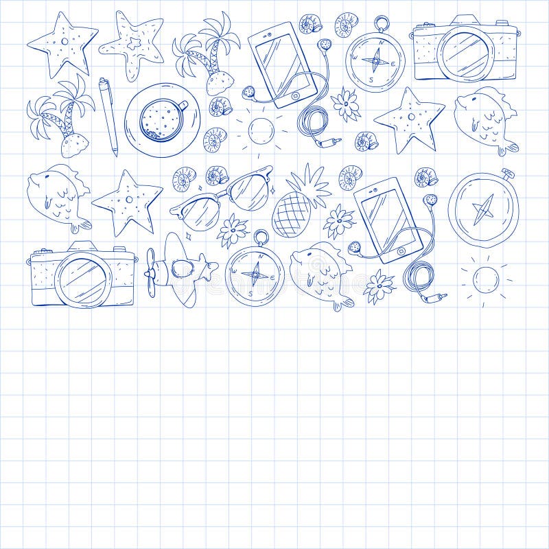 Travel Vector Pattern. Adventure, Beach, Tropical Design. Stock Vector ...