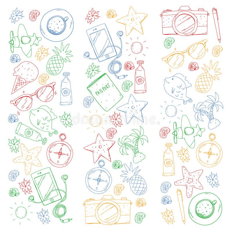 Travel Vector Pattern. Adventure, Beach, Tropical Design. Stock Vector ...