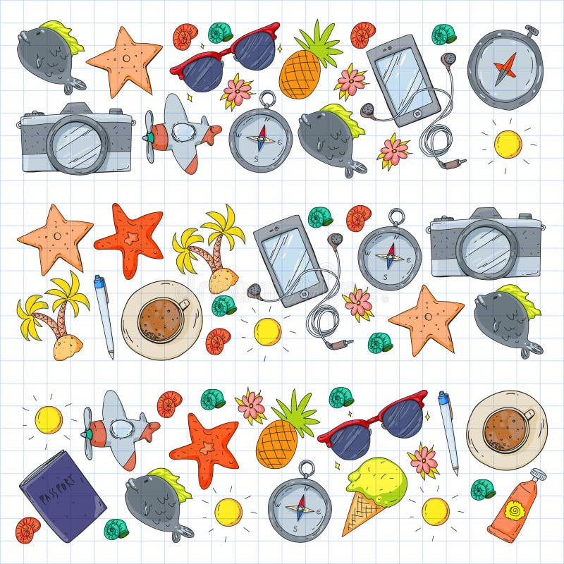 Travel Vector Pattern. Adventure, Beach, Tropical Design. Stock Vector ...