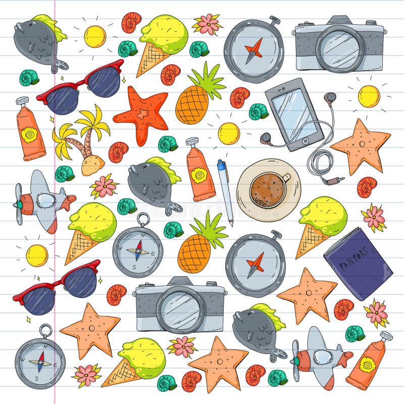 Travel Vector Pattern. Adventure, Beach, Tropical Design. Stock Vector ...