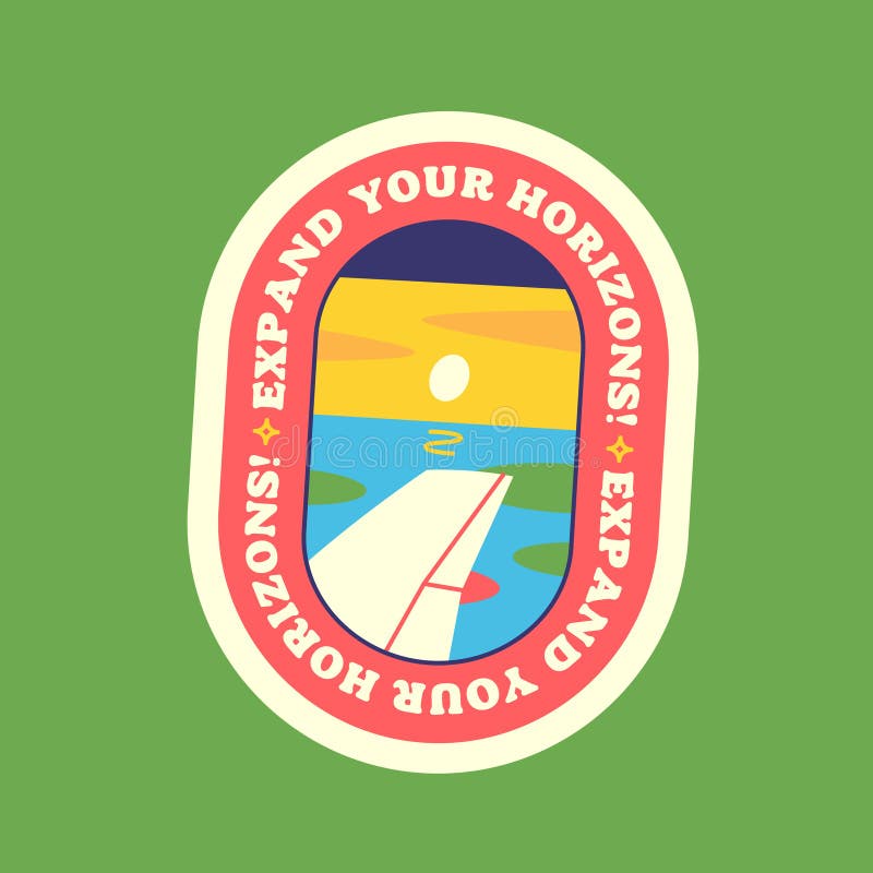 Travel Vector Retro Sticker Pin Stamp Patch View From The Plane Window Of A Beautiful Sunset