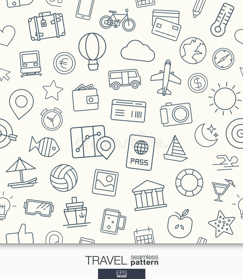 Travel Wallpaper. Black and White Trip Seamless Pattern Stock Vector ...
