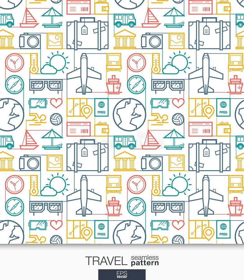 Travel Wallpaper. Trip Connected Seamless Pattern Stock Vector ...