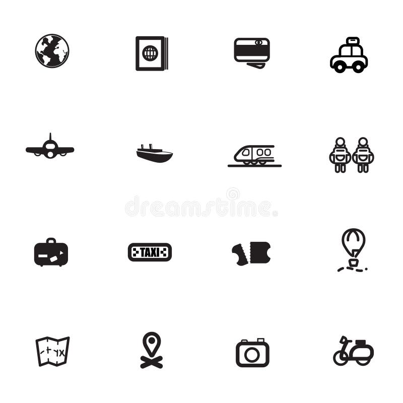 Travel Way Destination Line Flat Icon Set Vector Stock Vector ...