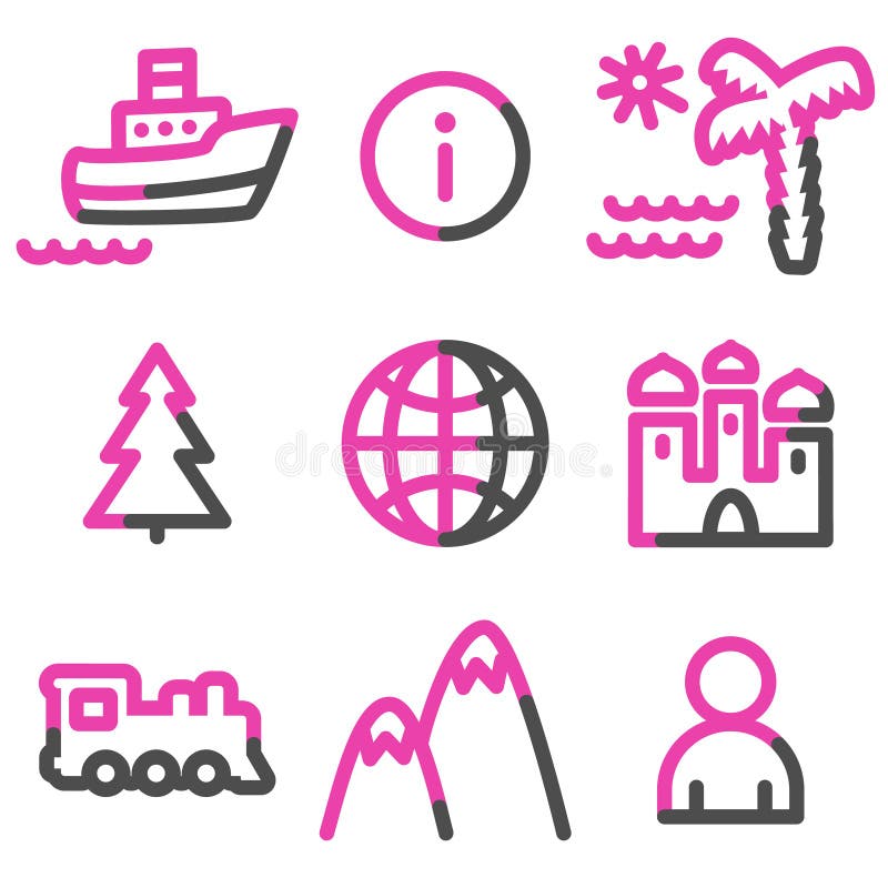 Travel Web Icons, Pink Contour Series Stock Illustration - Illustration ...