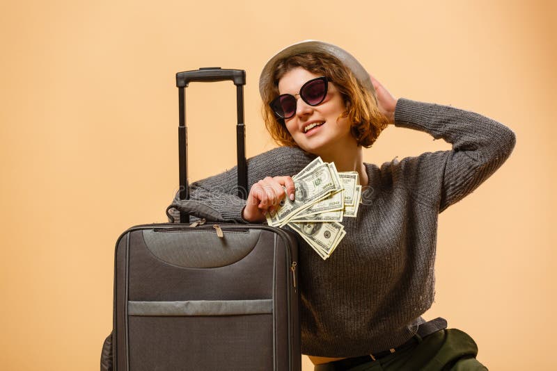 Travel Woman with Suitcase and Money Stock Photo - Image of cheap ...