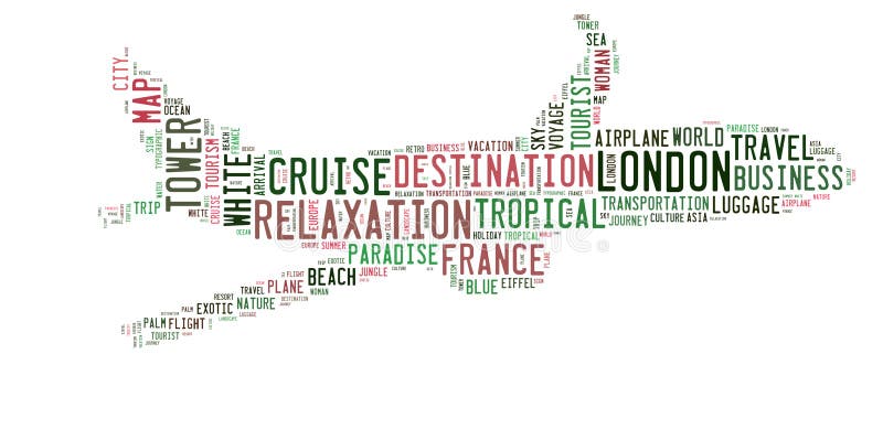 Travel Word Cloud in Aircraft Shape Stock Illustration - Illustration ...