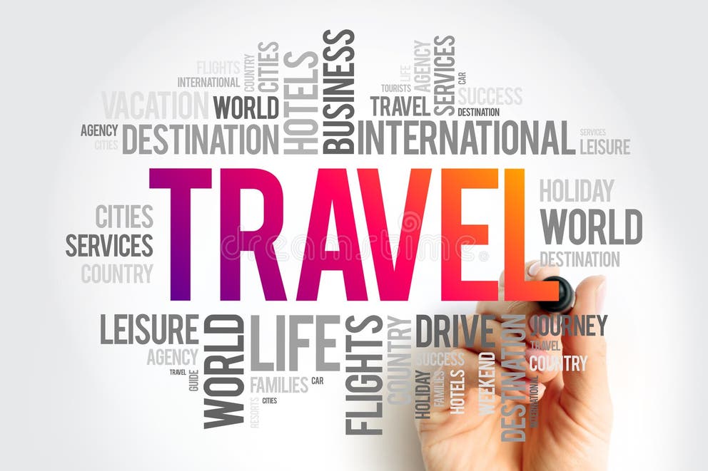 Travel Word Cloud Collage, Travel Concept Background Stock Photo ...