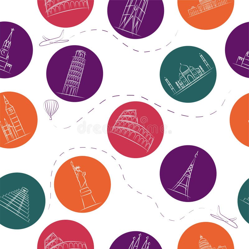 Travel Icon Texture. World Attractions Pattern. Hand Drawn Graphic ...