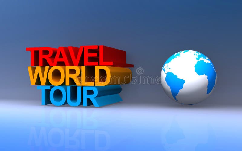 Travel world tour on blue stock illustration. Illustration of burnout ...