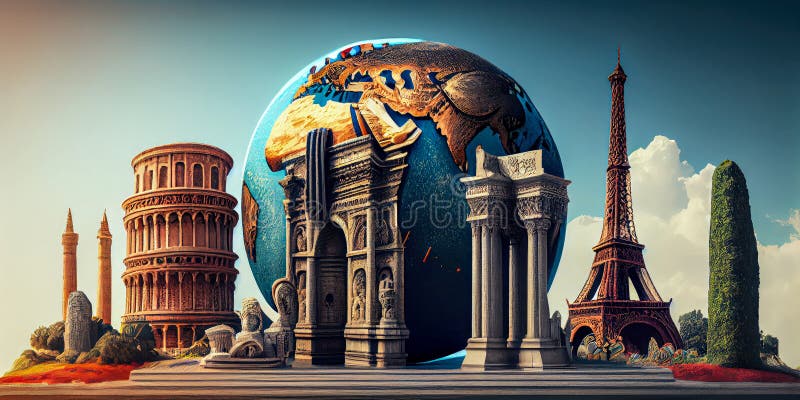 Travel the World Visit Important Cities and Monuments, Concept Travel ...