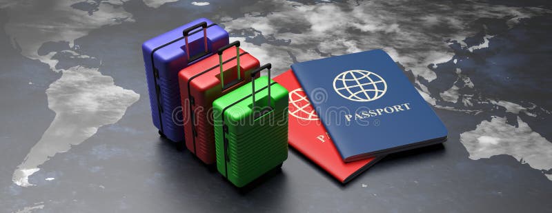 Two Passports Suitcases And Airplane Tickets On Wooden Background