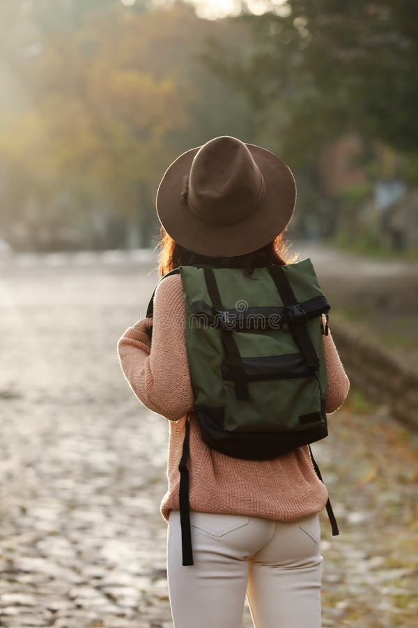 Traveler with Map and Backpack on City Street, Back View Stock Image ...