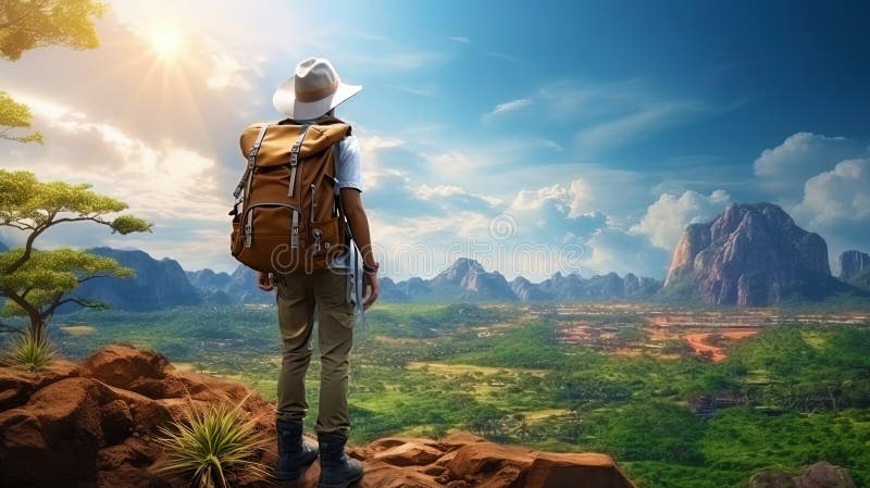 A Traveler with a Backpack, Ready for New Adventures Stock Illustration ...